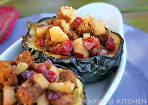 Maple Roasted Acorn Squash with Cornbread Stuffing | California Olive Ranch