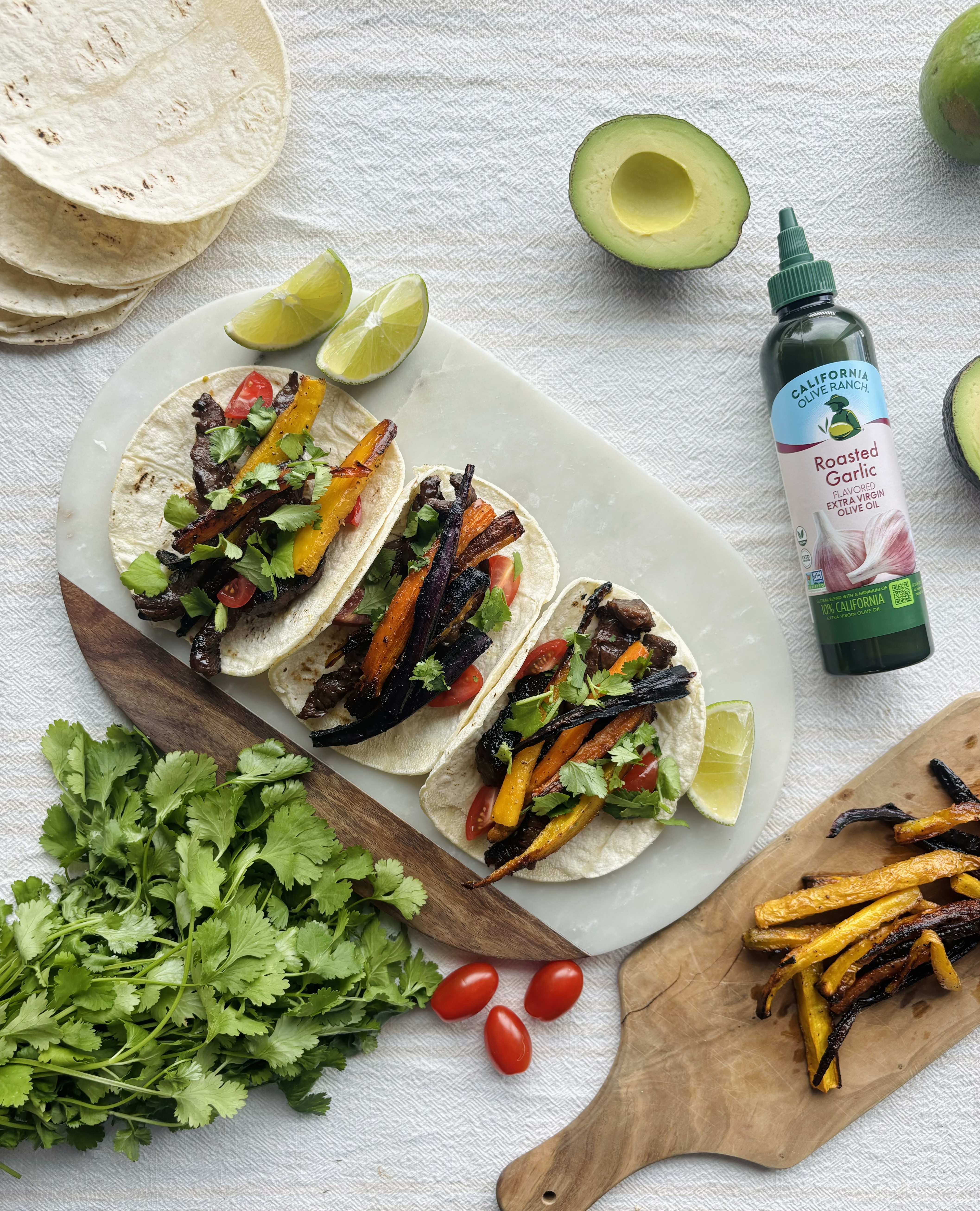 Roasted Garlic Steak and Spring Carrot Tacos | California Olive Ranch